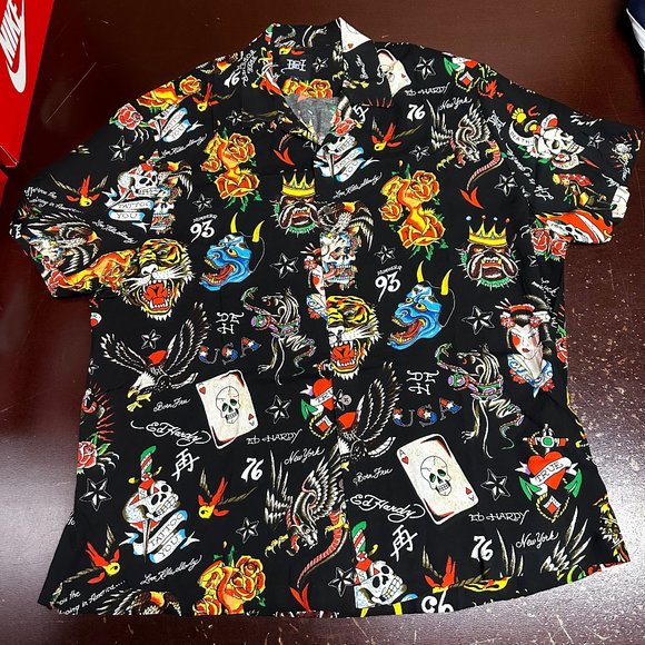 Ed Hardy | Shirts | Ed Hardy Mens Black Animals Print Short Sleeve ...